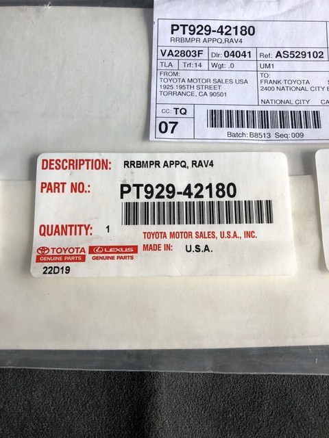 Toyota Genuine Parts Rear Bumper Applique Pt929-42180 Rav4 for sale ...