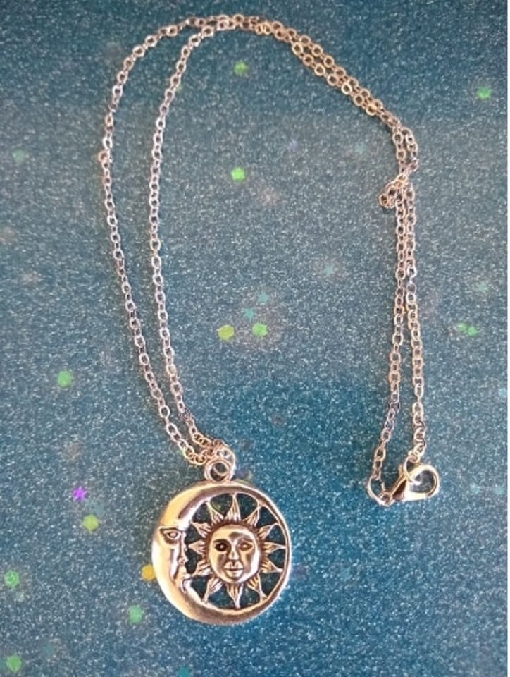 SUN MOON Pendant Antique Silver Colour Chain Simple Punk Necklace ...