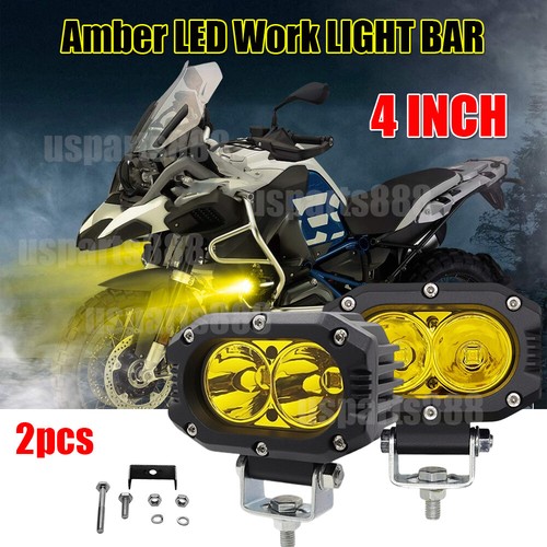 2x Yellow LED Work Lights Spot Auxiliary Motorcycle Headlight Driving ...
