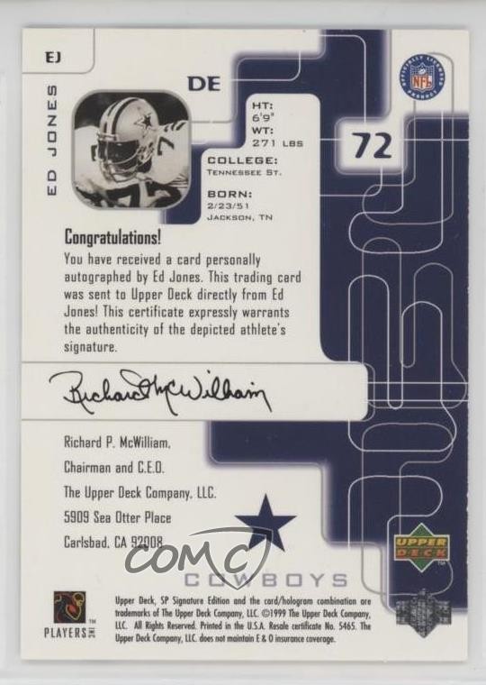 1999 SP Signature Edition Signatures Ed Too Tall Jones Ed Jones #EJ ...