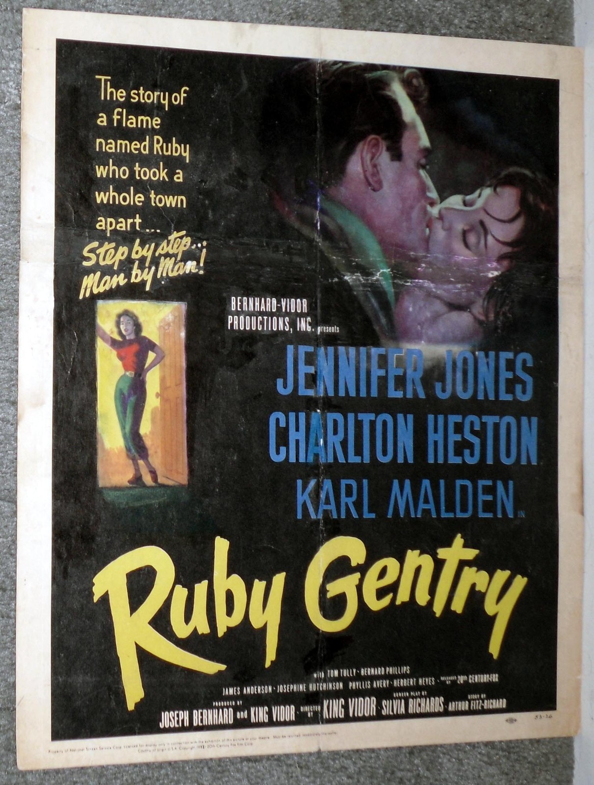 RUBY GENTRY original 1953 movie poster JENNIFER JONES/CHARLTON HESTON ...