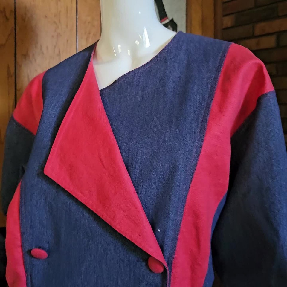Vintage 80s New Wave Avant Garde Colorblock Crop Denim Jean Blazer ...