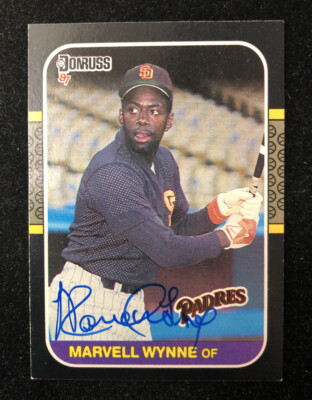 MARVELL WYNNE 1987 DONRUSS AUTOGRAPHED SIGNED AUTO BASEBALL CARD PADRES ...