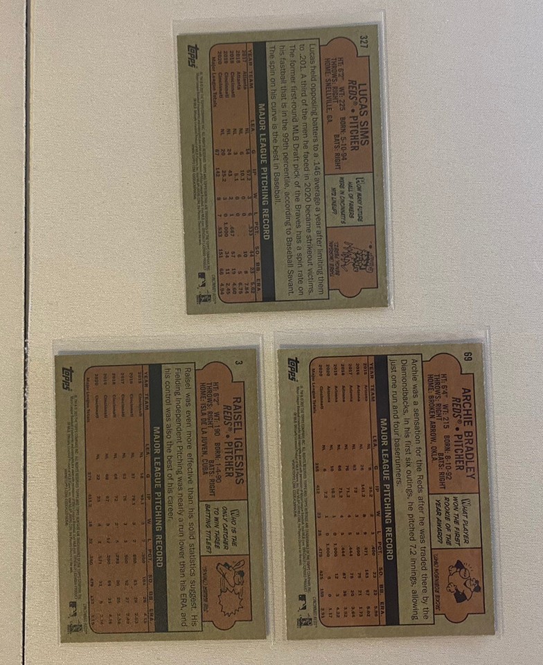 2021 Topps Heritage Cincinnati Reds 3c Pitchers Lot Sims, Iglesais ...