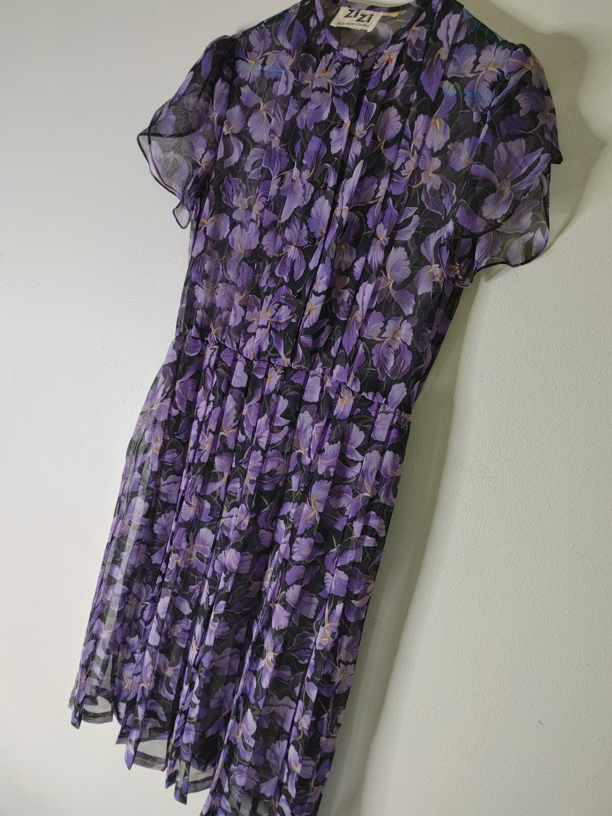 Vintage Zizi Barbara Chados sheer purple floral pleat… - Gem