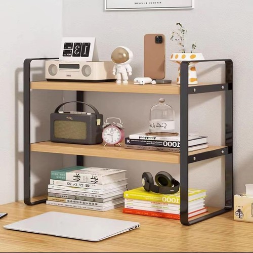 Desktop Organizer Shelf 2-Tier Multipurpose Wood Office Storage Rack ...