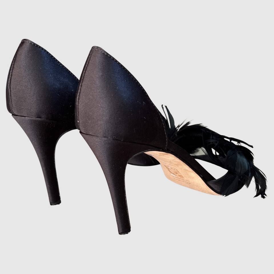 Something Bleu Black Peep Toe Feather Stiletto Pumps US6 ($455) | eBay