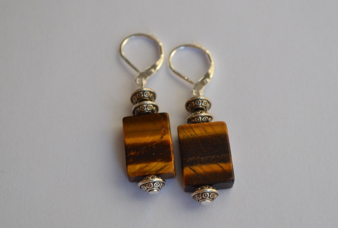 Handmade Natural tiger's eye 925 Sterling Silver Earring | eBay