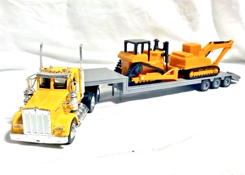 New Ray Kenworth W900 Yellow Semi w/ Lowboy Trailer Bulldozer ...