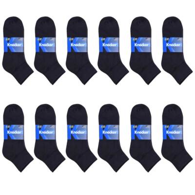 12 Pairs Men's Knocker Athletic Sports Cotton Black Ankle Socks 9-11 1 ...