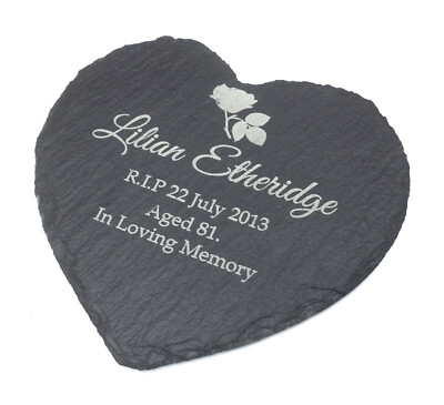 Personalised Heart Shape Slate Engraved Human Memorial Marker Garden ...