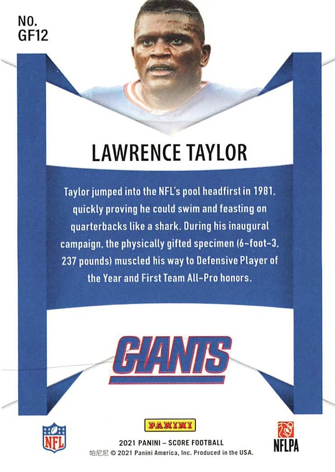 2021 Panini Score Game Face Lawrence Taylor #GF12 New York Giants | eBay