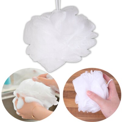 5x White BATH SCRUNCHIES Body Puff Loofah Scrubber Sponge Shower ...