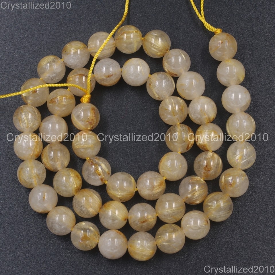 Natural Golden Rutilated Quartz Gemstone Round Beads 4mm 6mm 8mm 10mm ...