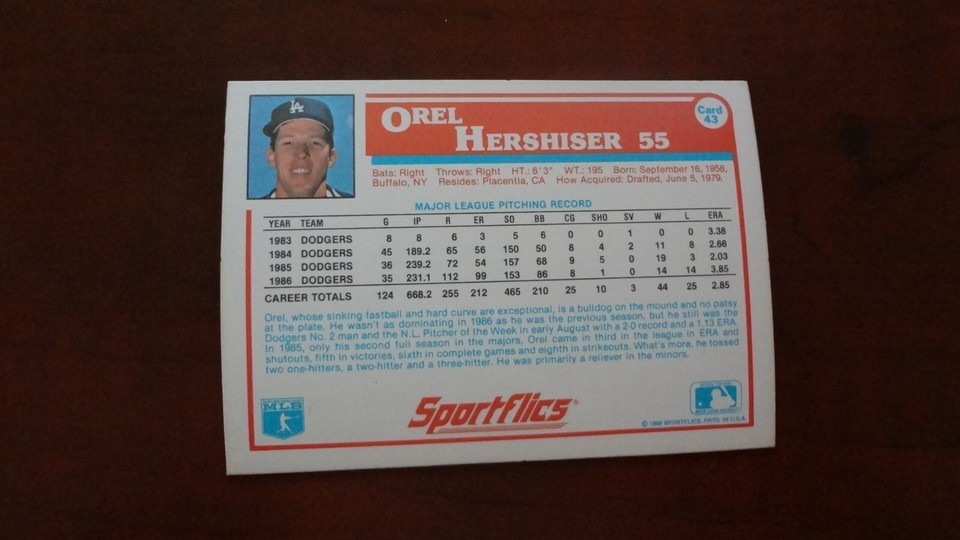 1987 SPORTFLICS # 43 OREL HERSHISER BASEBALL CARD | eBay