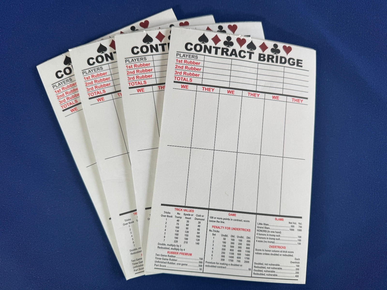 Contract Bridge Score Pads Large Size 4 Pads 50 Sheets Each