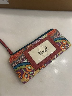 FOSSIL Floral colorful Womens Wallet Zip Across Coin Purse ID Card ...