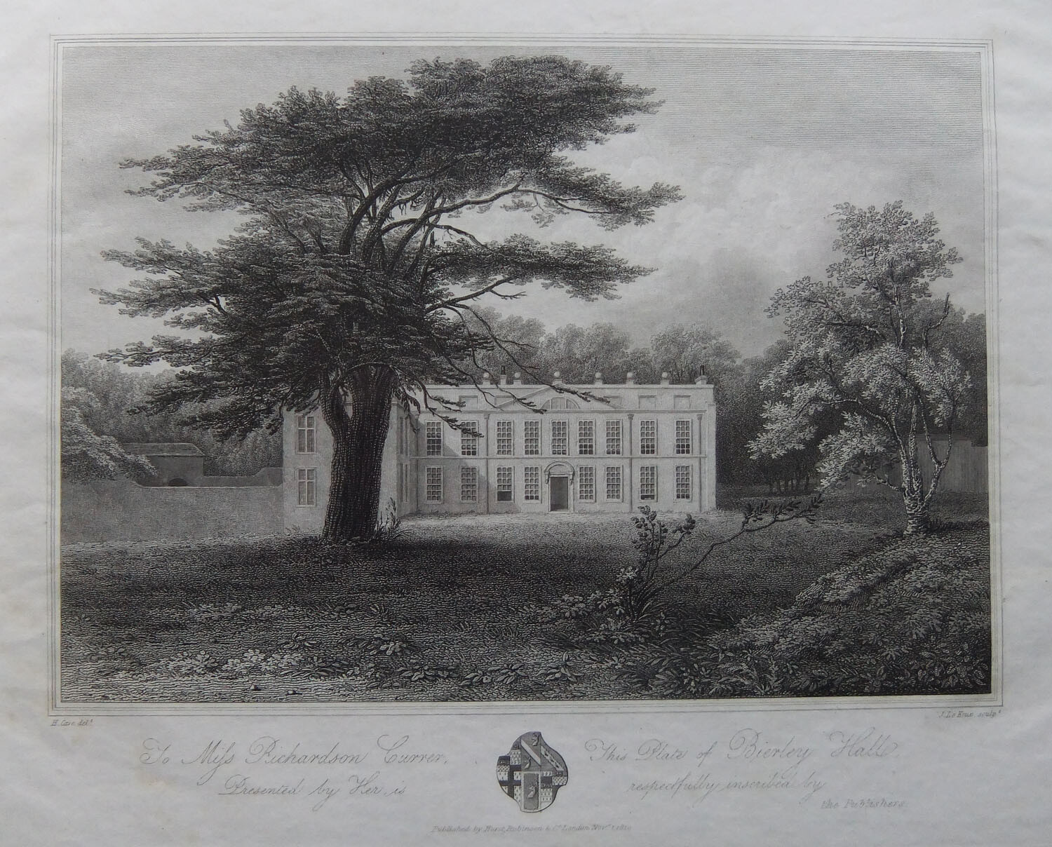 Henry Cave "Bierley Hall" Bradford, Yorkshire, antique engraving dated ...
