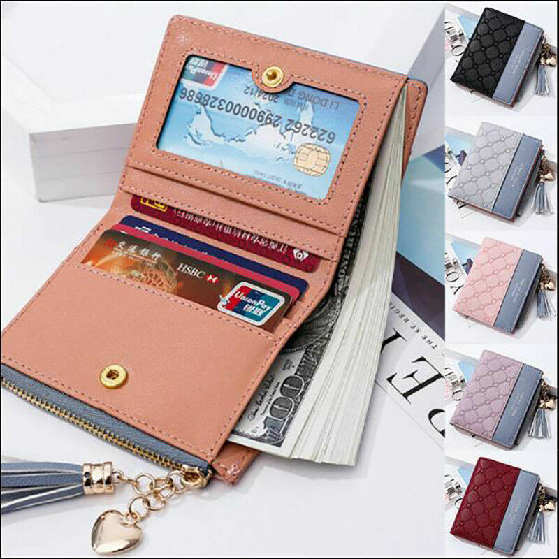 Women's Short Compact Bifold Leather Wallet Ladies Small Purse with ID ...