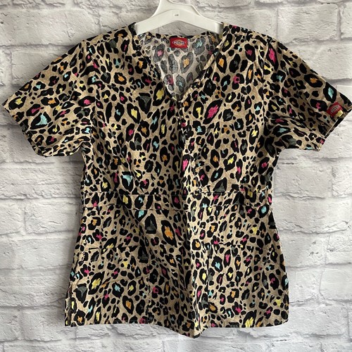 PREOWNED WOMENS DICKIES RAINBOW LEOPARD SHORT SLEEVE SMALL SCRUBS SCRUB ...
