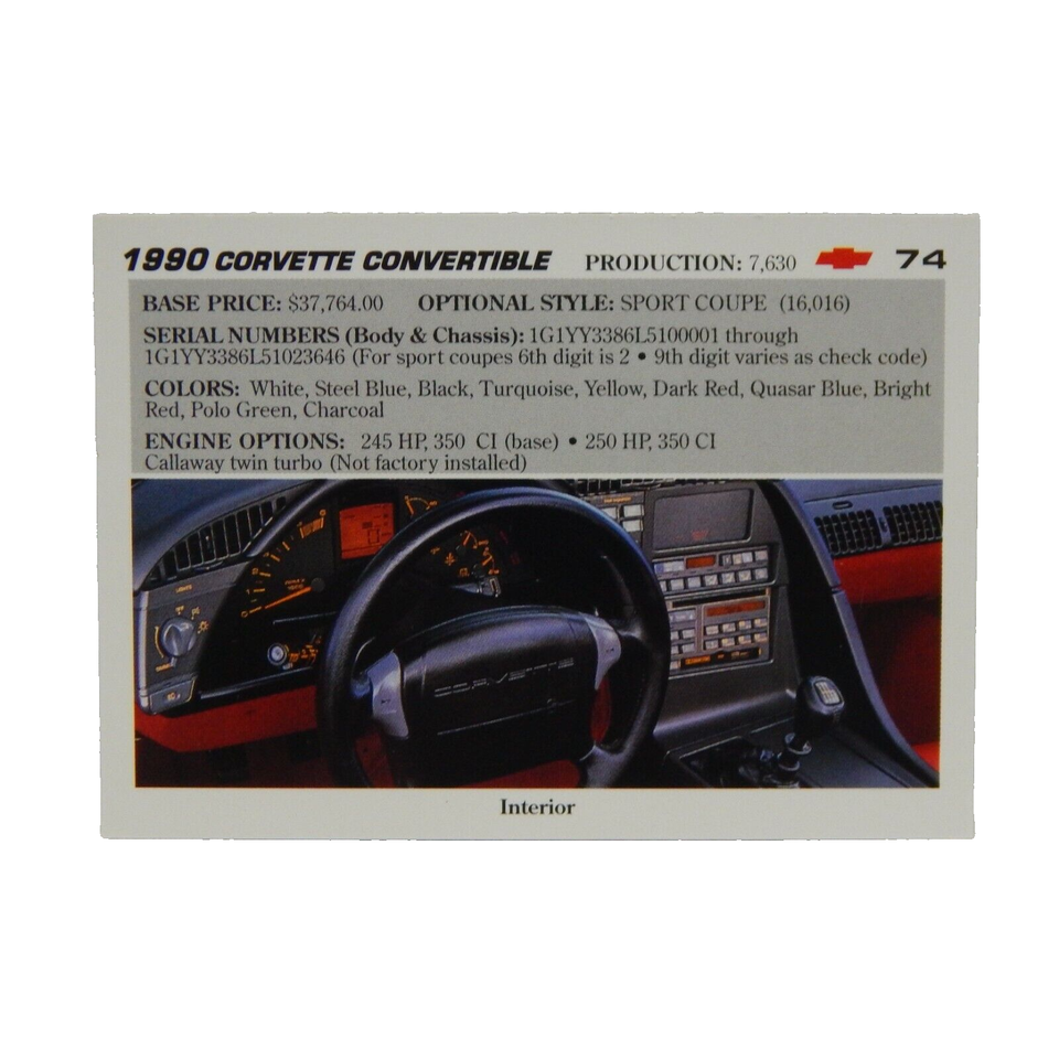1990 Corvette Convertible Card 74 | eBay