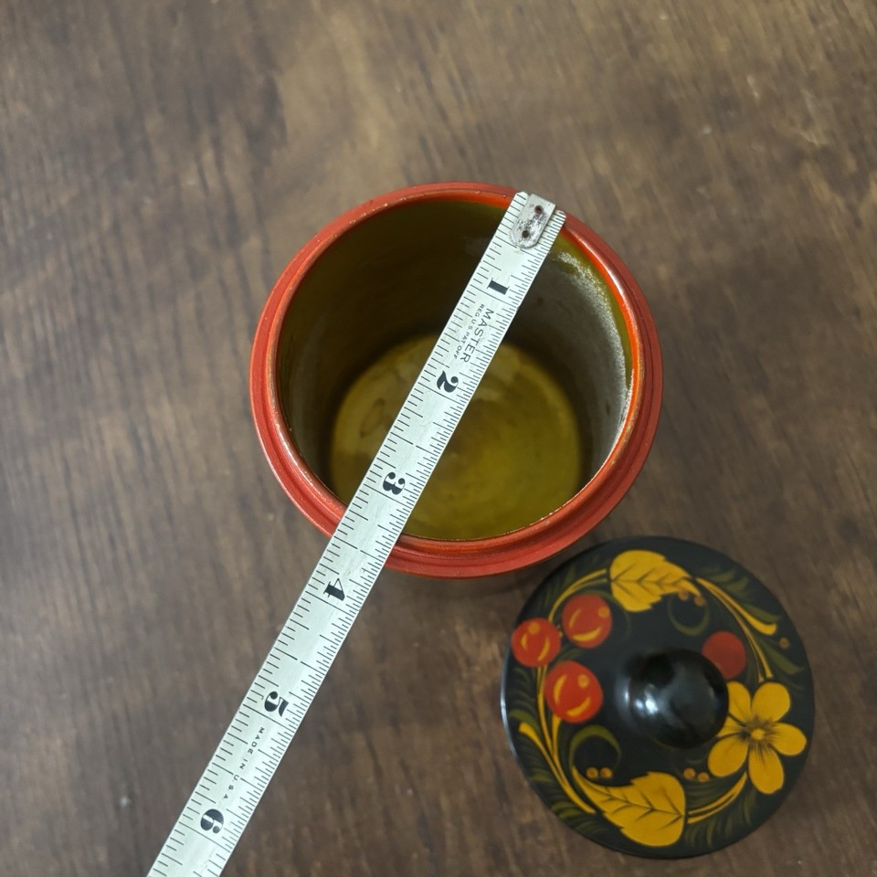 Vintage Russian Khokhloma Jar w/ Lid Hand Painted Lacquer Wooden ...
