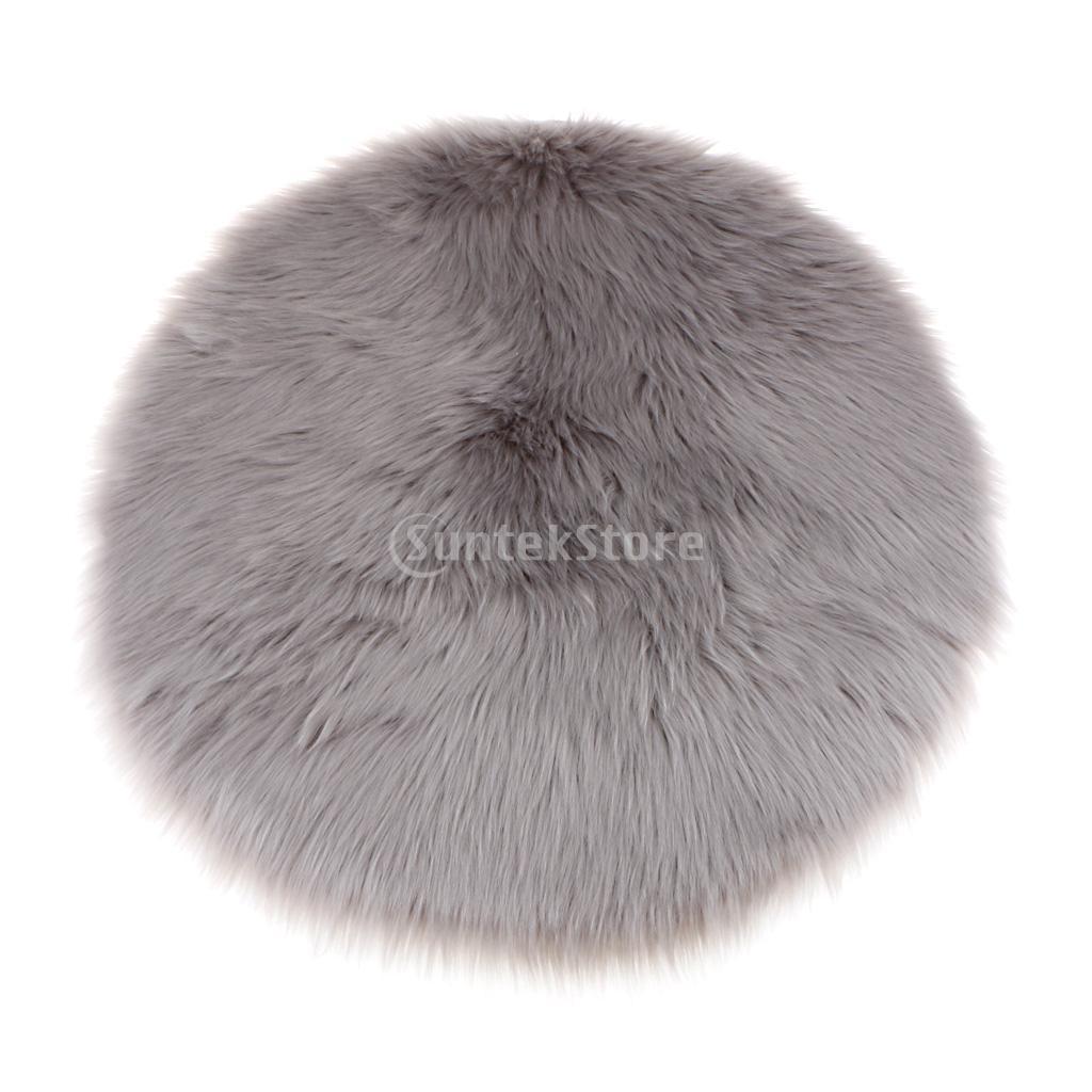 Round 80cm Sheepskin Hairy Carpet Faux Mat Fur Plain Fluffy Area Rug ...