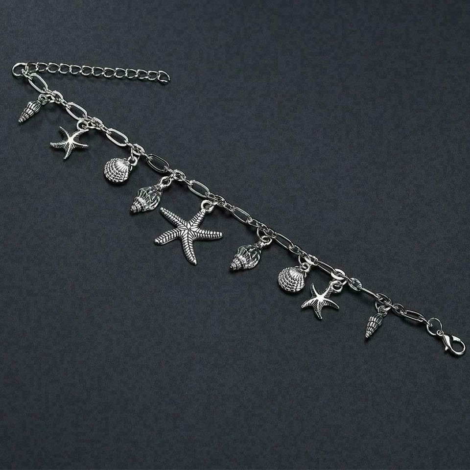 925 Sterling Silver Sea Snail Shell Starfish Beads Style 9.5" Charms ...