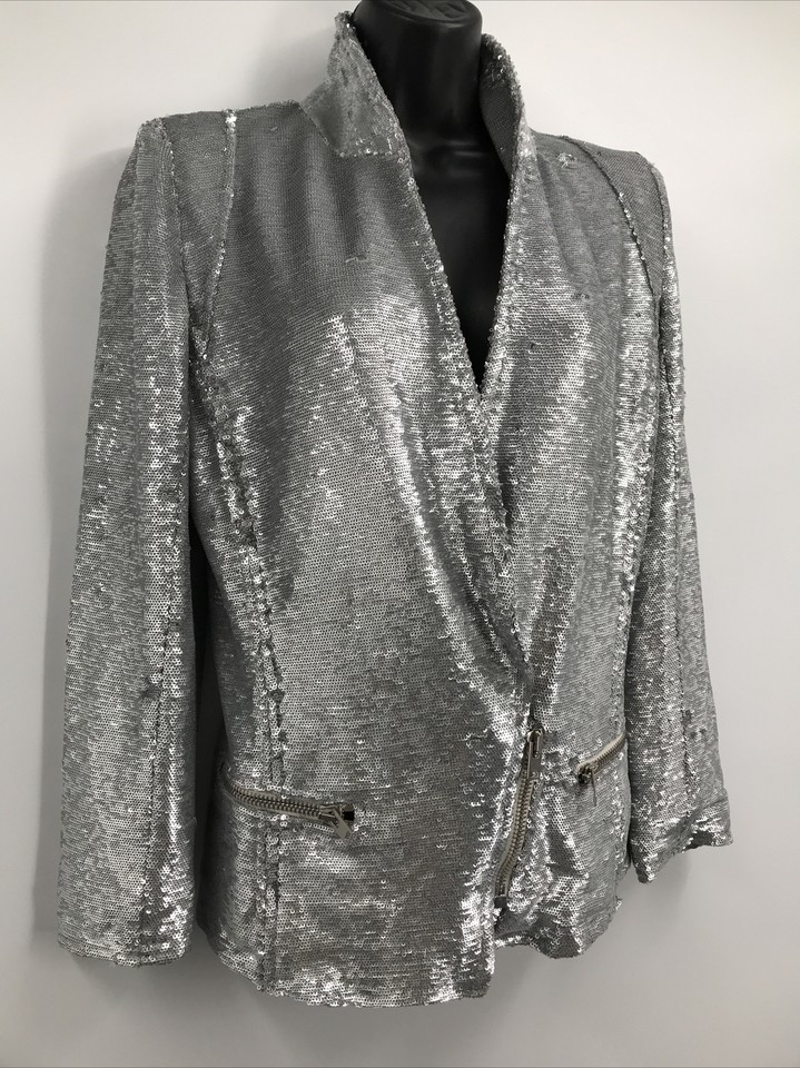IRO Women's Silver Metallic Sequin Embellished Hadley Blazer Jacket ...