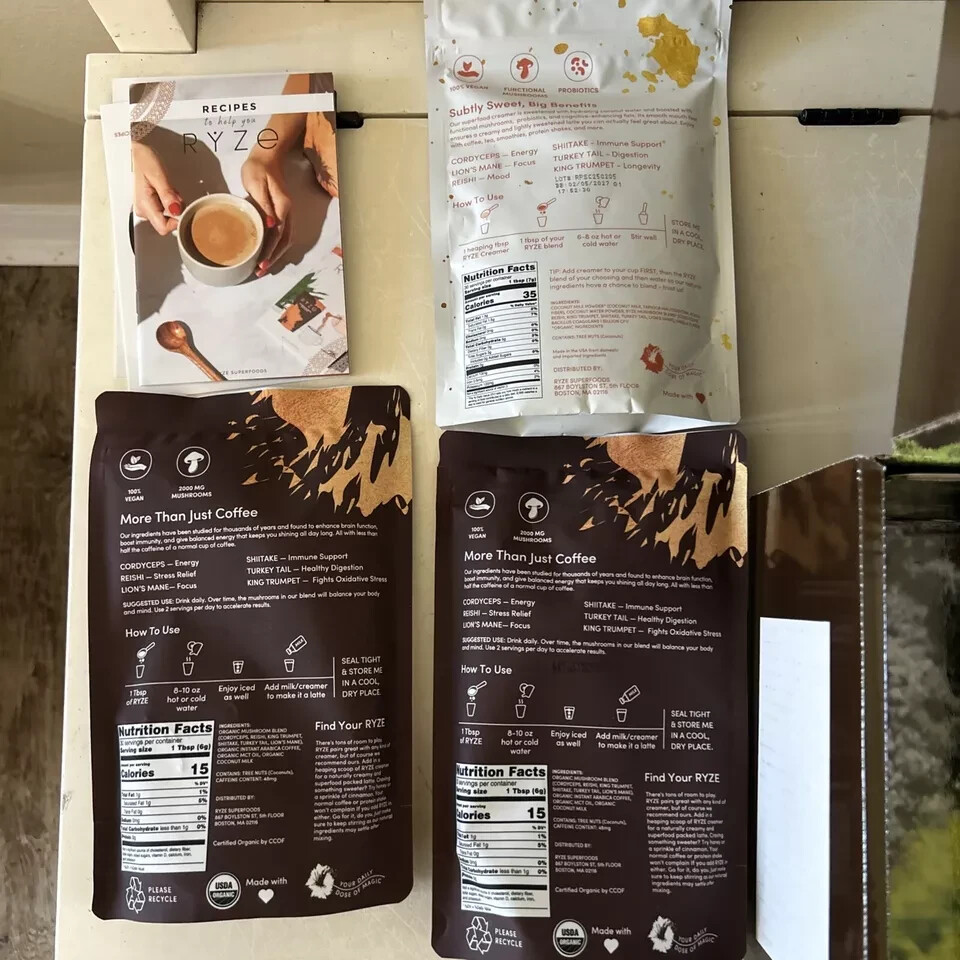 RYZE Ritual Set 60 Serving 2 bags of coffee + 1 Creamer Canister. Spoon ...