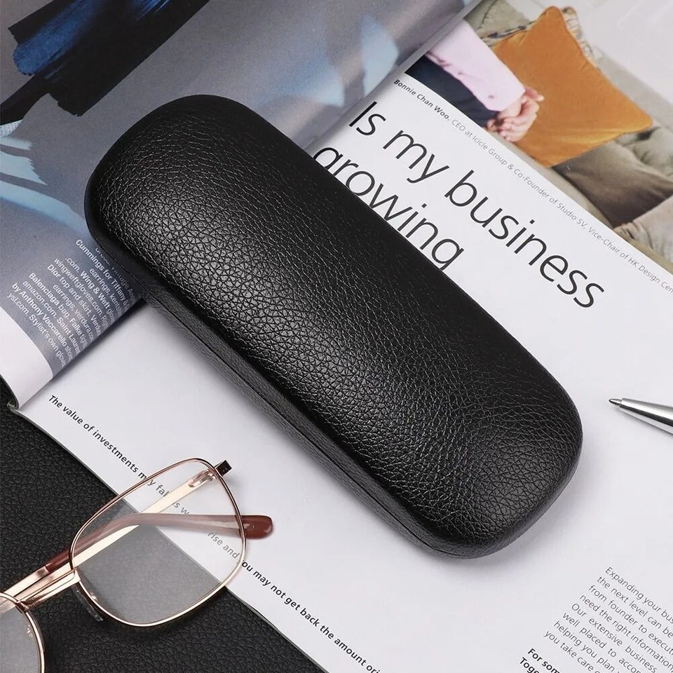 NEW Clam Shell Hard Eyeglasses PU Glasses Case Black w/Microfiber ...