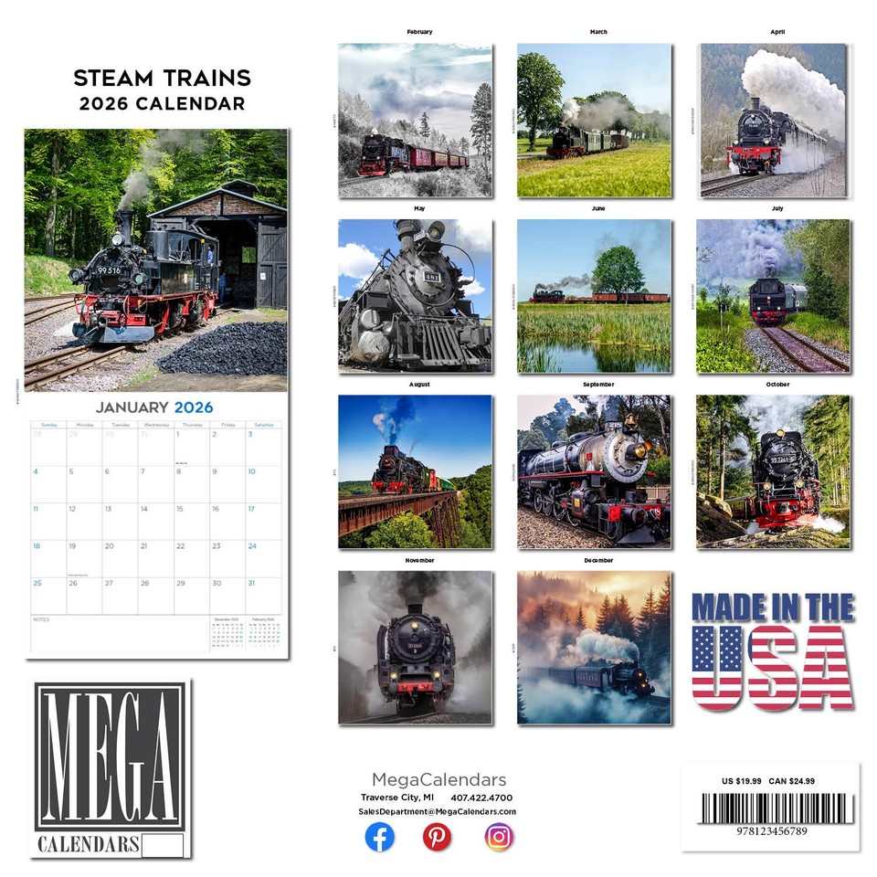 Steam Trains Calendar 2026 - Transportation Wall Calendar - Made in the ...
