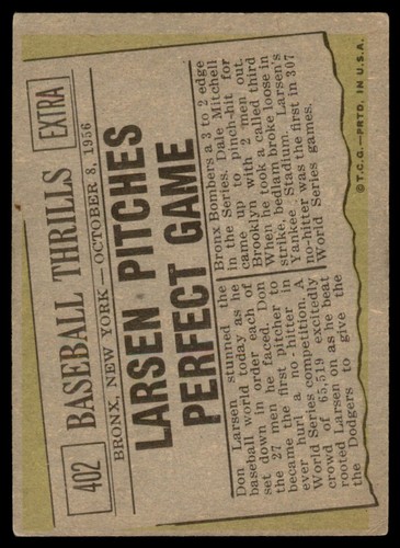 1961 Topps Don Larsen Perfect Game #402 EX-EXMINT | eBay