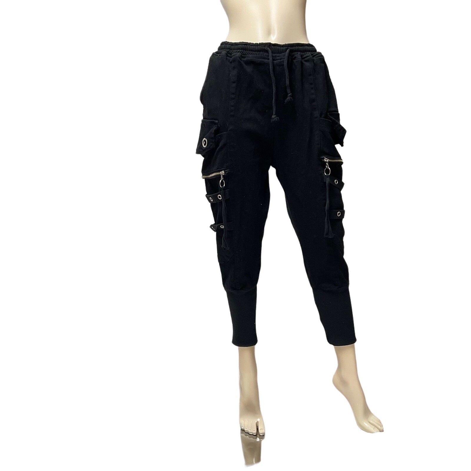 Streamer Cargo Pants Black Skater Zippers Grommets Knit Cuff Legs ...