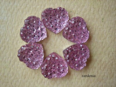 Pink Heart Cabochons 10mm Sparkly Heart Cabochons Flat Back Hearts 6pcs ...