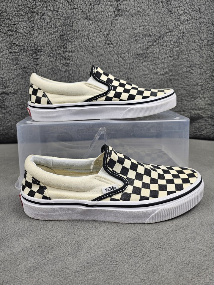 Vans Black & White Checkerboard Slip On Shoes Unisex 7M/8W Checker ...
