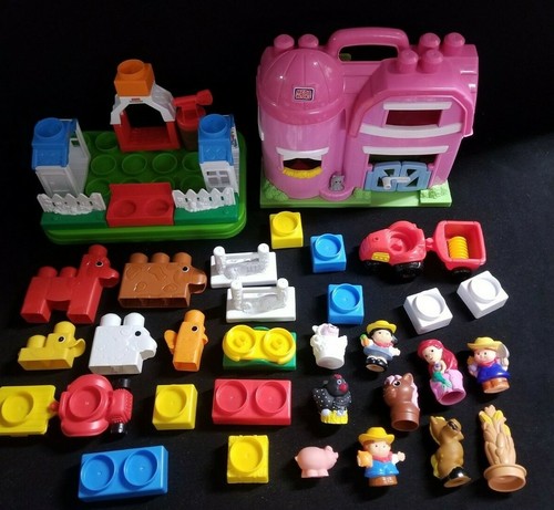 Mega Blok Pink Barn Farm Garden 43 Blocks Pieces Animals People Plants ...