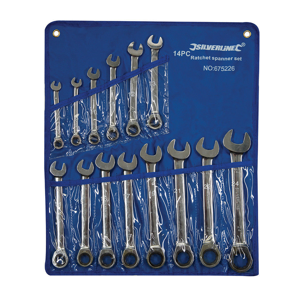 Fixed Head Ratchet Spanner Wrench Set 14pce 8mm - 24mm In Storage Case ...