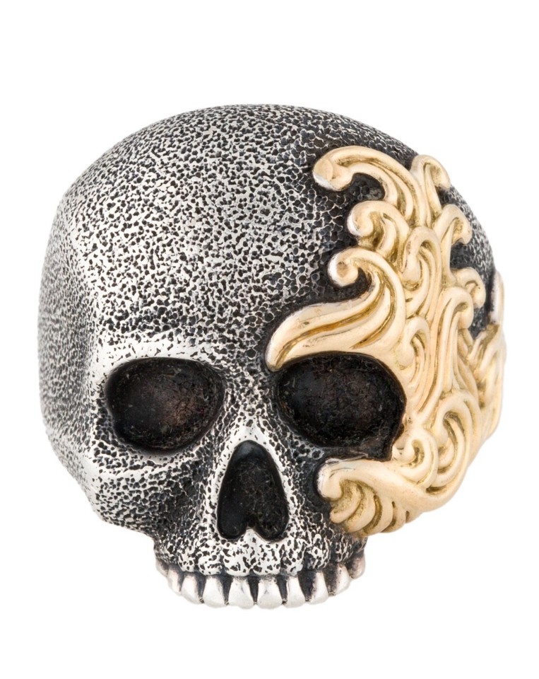 DAVID YURMAN TWO-TONE 18K YELLOW GOLD & STERLING SILVER WAVES SKULL ...