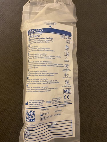 AMSINO AMSure AS116- 60cc (ml) Sterile Piston Enteral Irrig. Syringe 25 ...