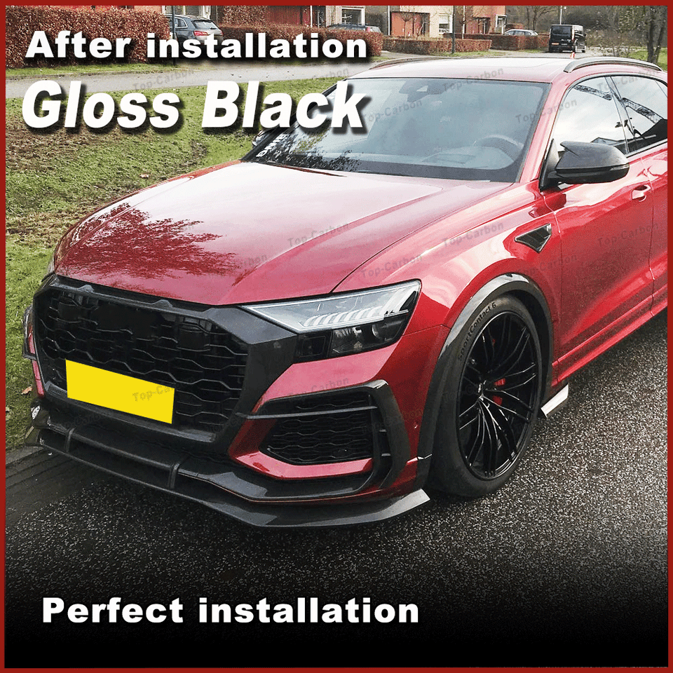 For Audi RSQ8 RS Q8 2020UP Gloss Black Front Bumper Fins Splitter Air ...