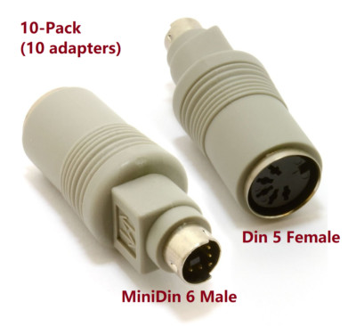 10-Pack AT to PS/2 Keyboard Adapter AT Din 5-pin Female PS2 Mini-Din 6 ...