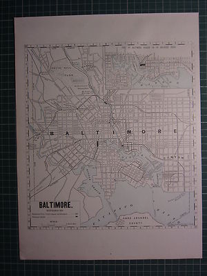 1890 Città Mappa / Plan Baltimore Inserto Harbour Stazioni Moli ...