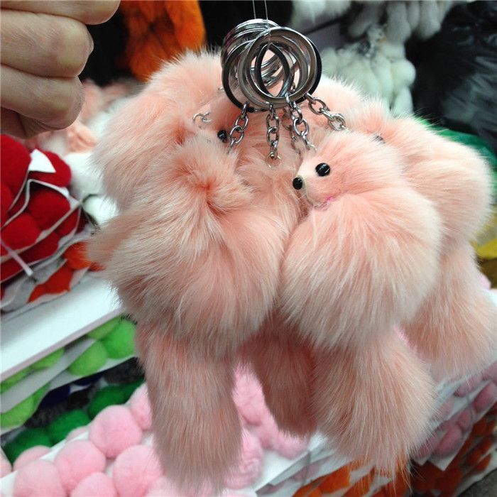Women Fur Fox Keychain Fluffy Plush Pompon Keyring Cute Man Car Trinket ...