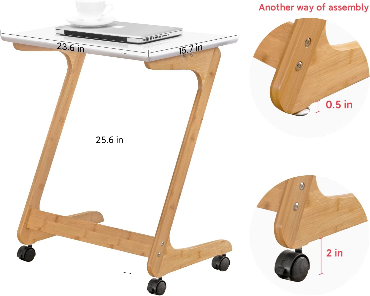 TV Tray Table with Wheels Sofa Side Table with Casters Couch Laptop ...