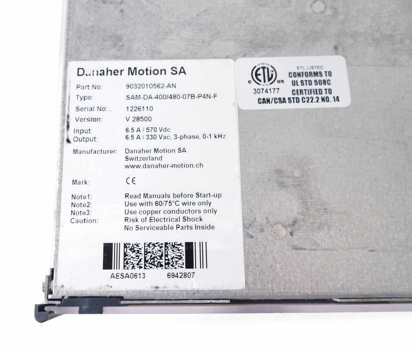 DANAHER MOTION 9032010562-AN SAM-DA-400/480-07B-P4N-F ...