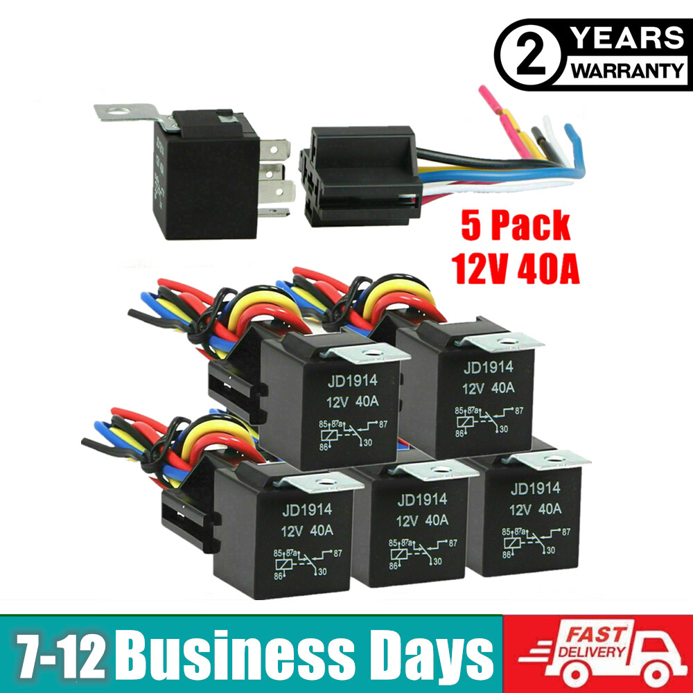 5X Auto 12V DC 40A 5-Pins Relay Switch Harness Socket Waterproof ...