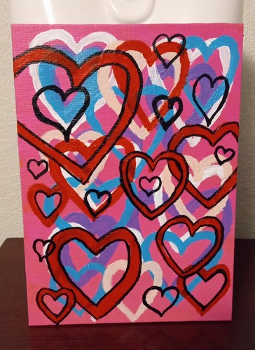 Original Valentine's Day Painting Acrylic on a 5x7 Canvas Panel. One-of ...