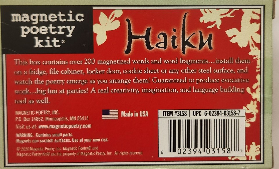 Shakespeare Magnetic Poetry Kit Haiku More than 200 Word Magnets to ...