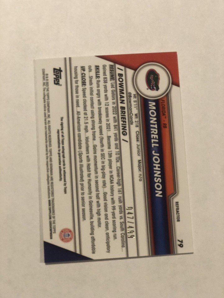 2023 Bowman University Chrome Montrell Johnson Refractor Auto /499 ...